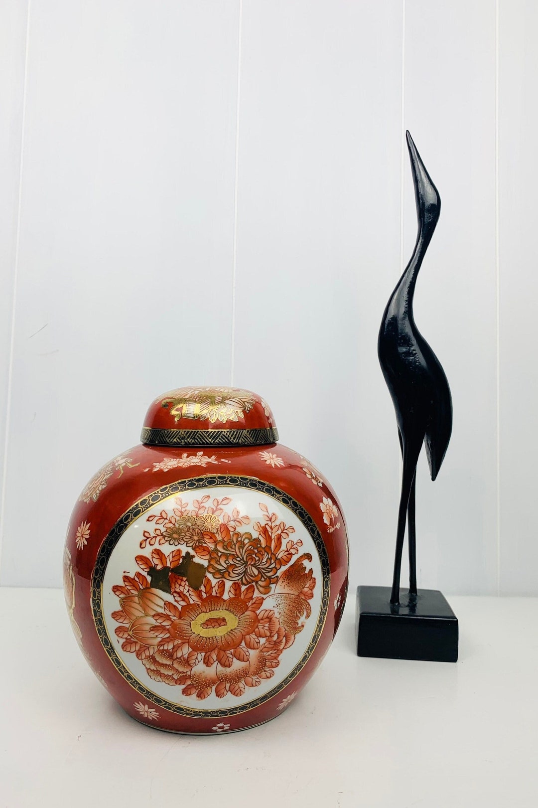 Vintage Macau Porcelain Ginger Jar: Hand-painted Chrysanthemum, Gold ...