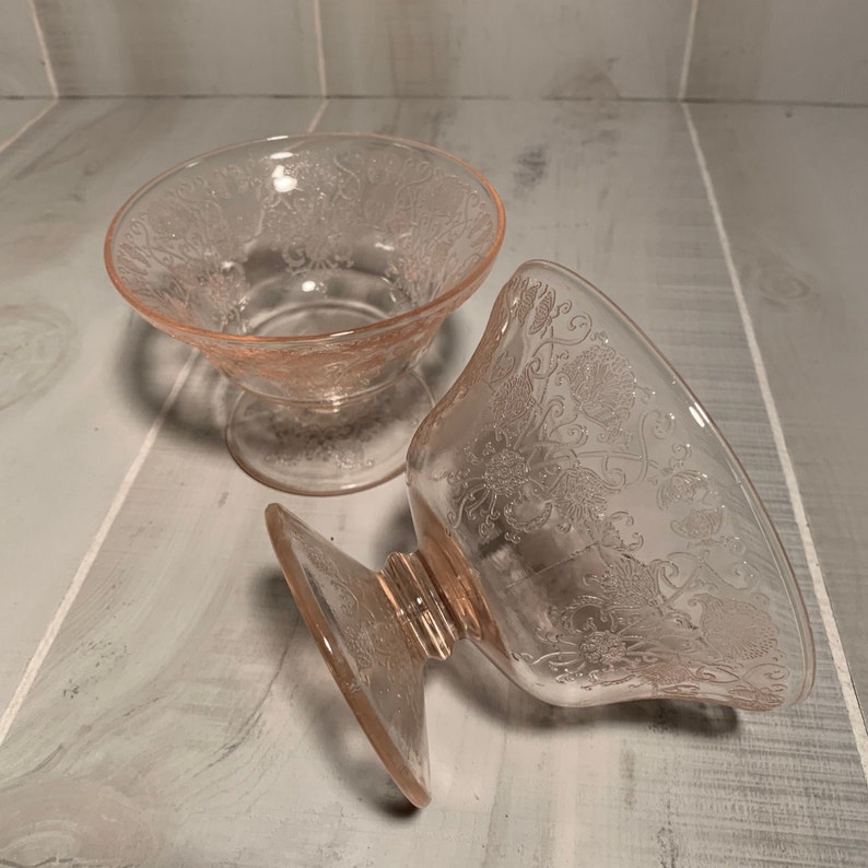 Vintage Pink Depression Glass / Compote Pedestal Dishes / - Etsy