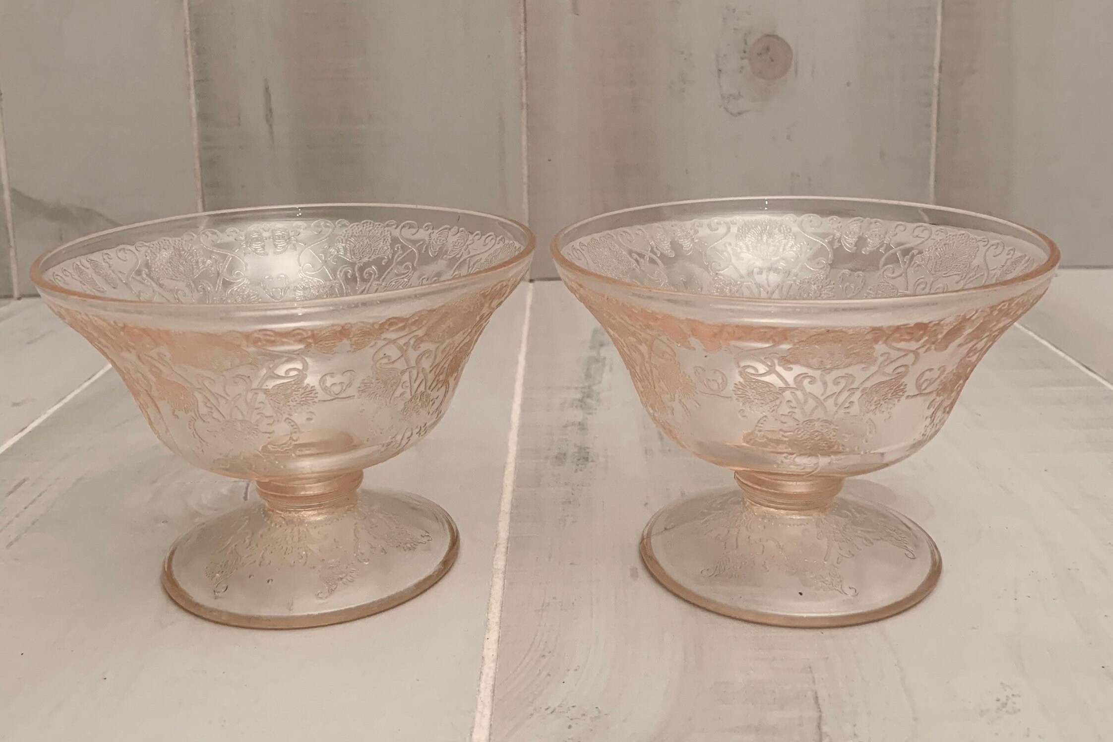 Vintage Pink Depression Glass / Compote Pedestal Dishes / | Etsy