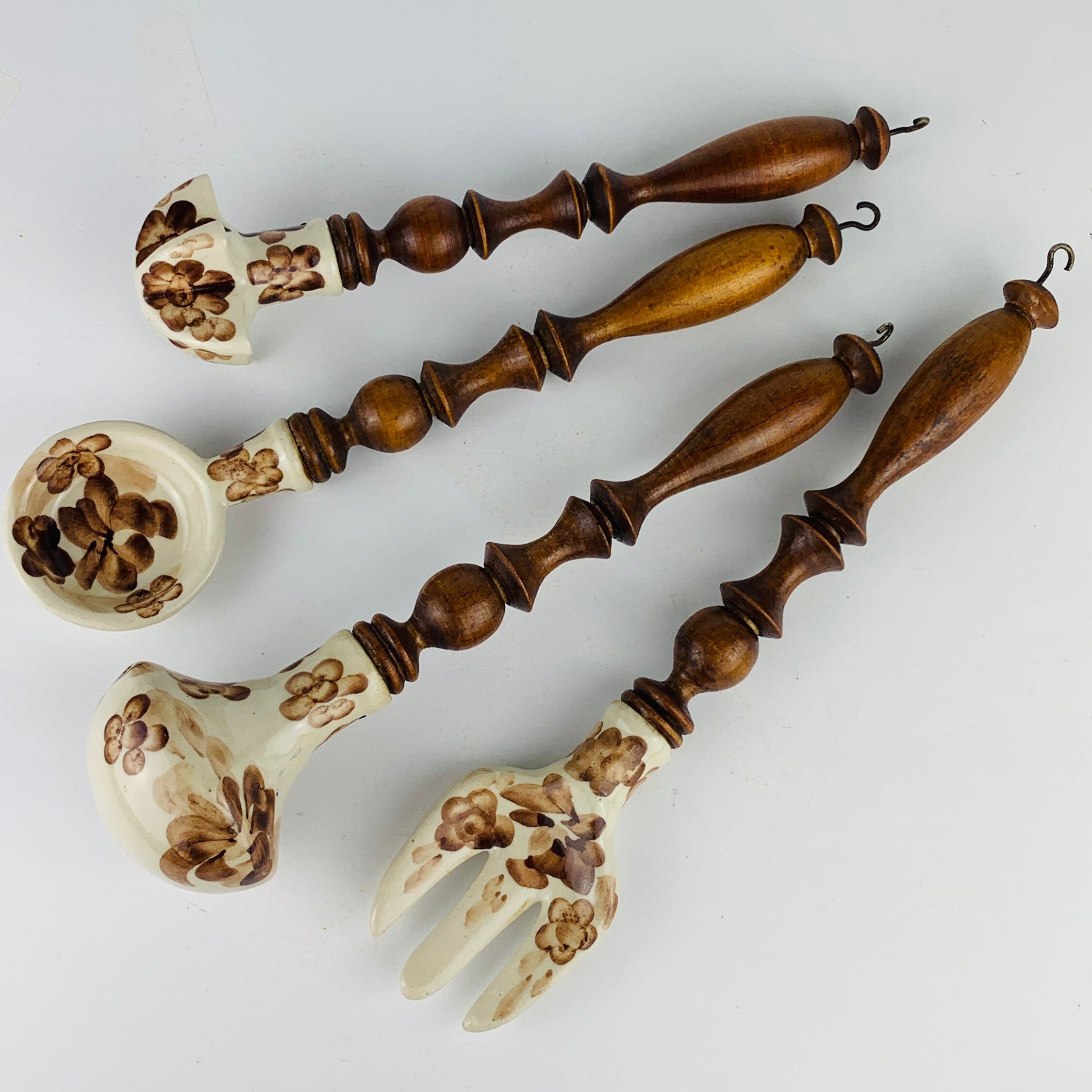 Vintage Rare Ceramic Kitchen Utensils / Set of 8 / Wood Turned - Etsy