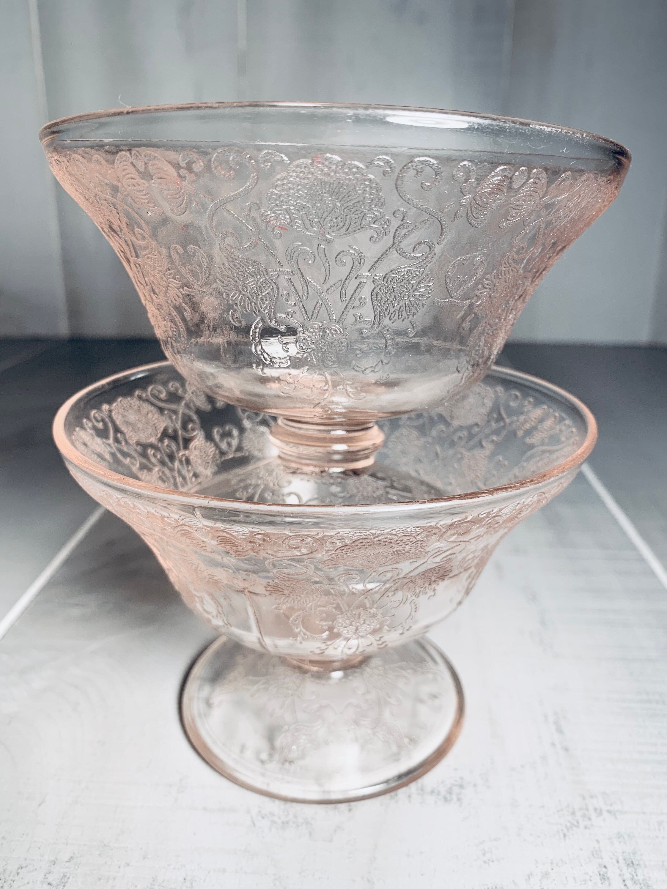 Vintage Pink Depression Glass / Compote Pedestal Dishes / - Etsy