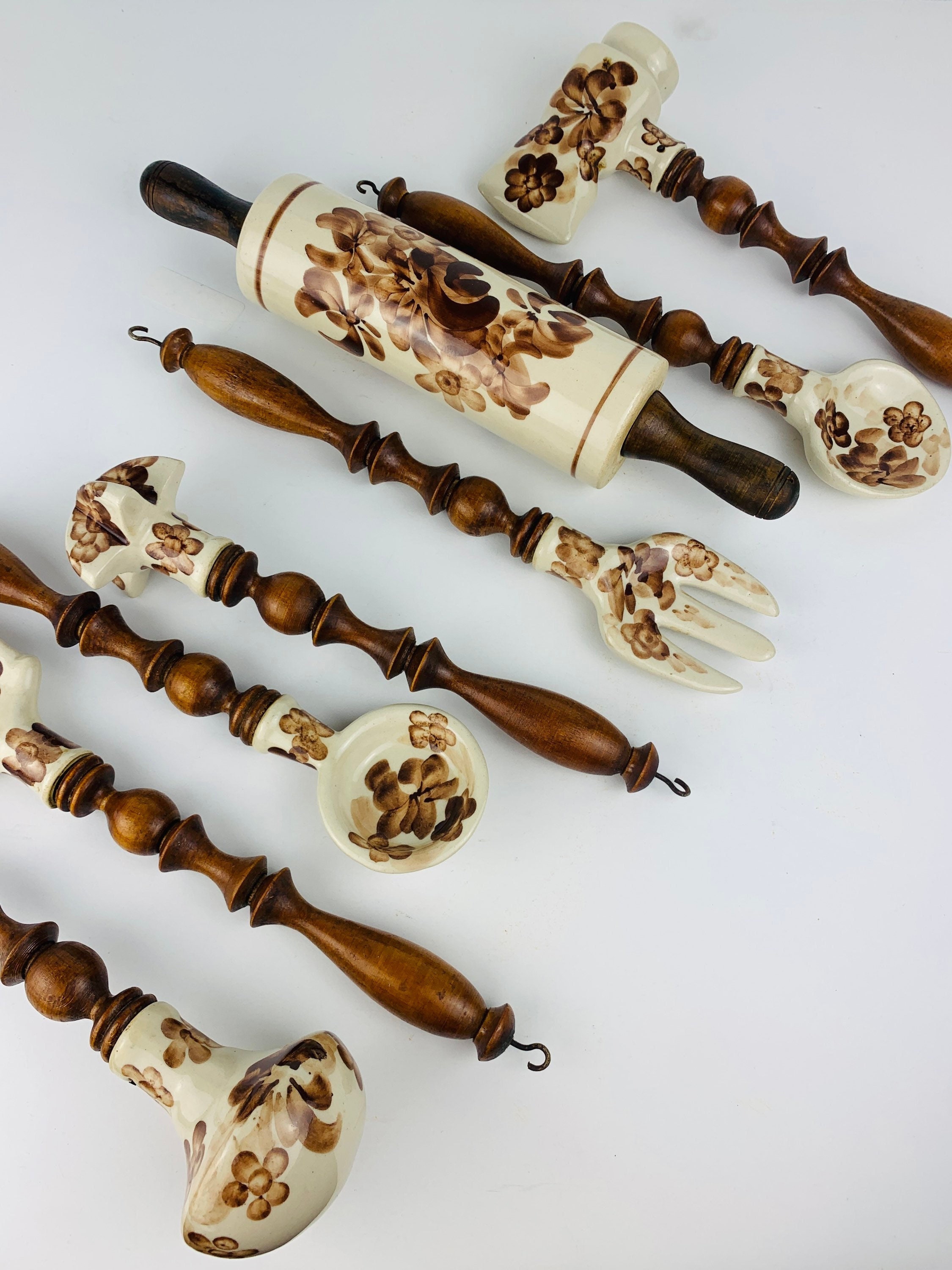 Vintage Rare Ceramic Kitchen Utensils / Set of 8 / Wood Turned - Etsy