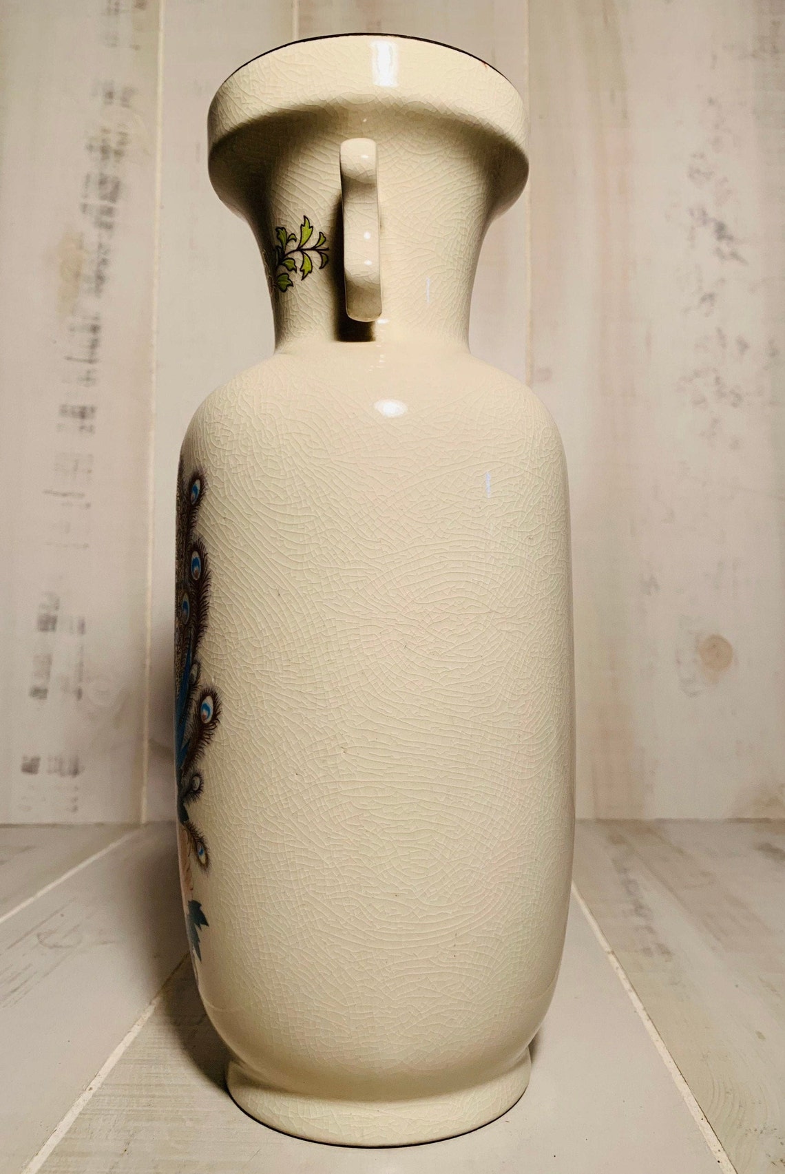 Vintage 12 Peacock Vase / Handles / Bird Flower Vase - Etsy