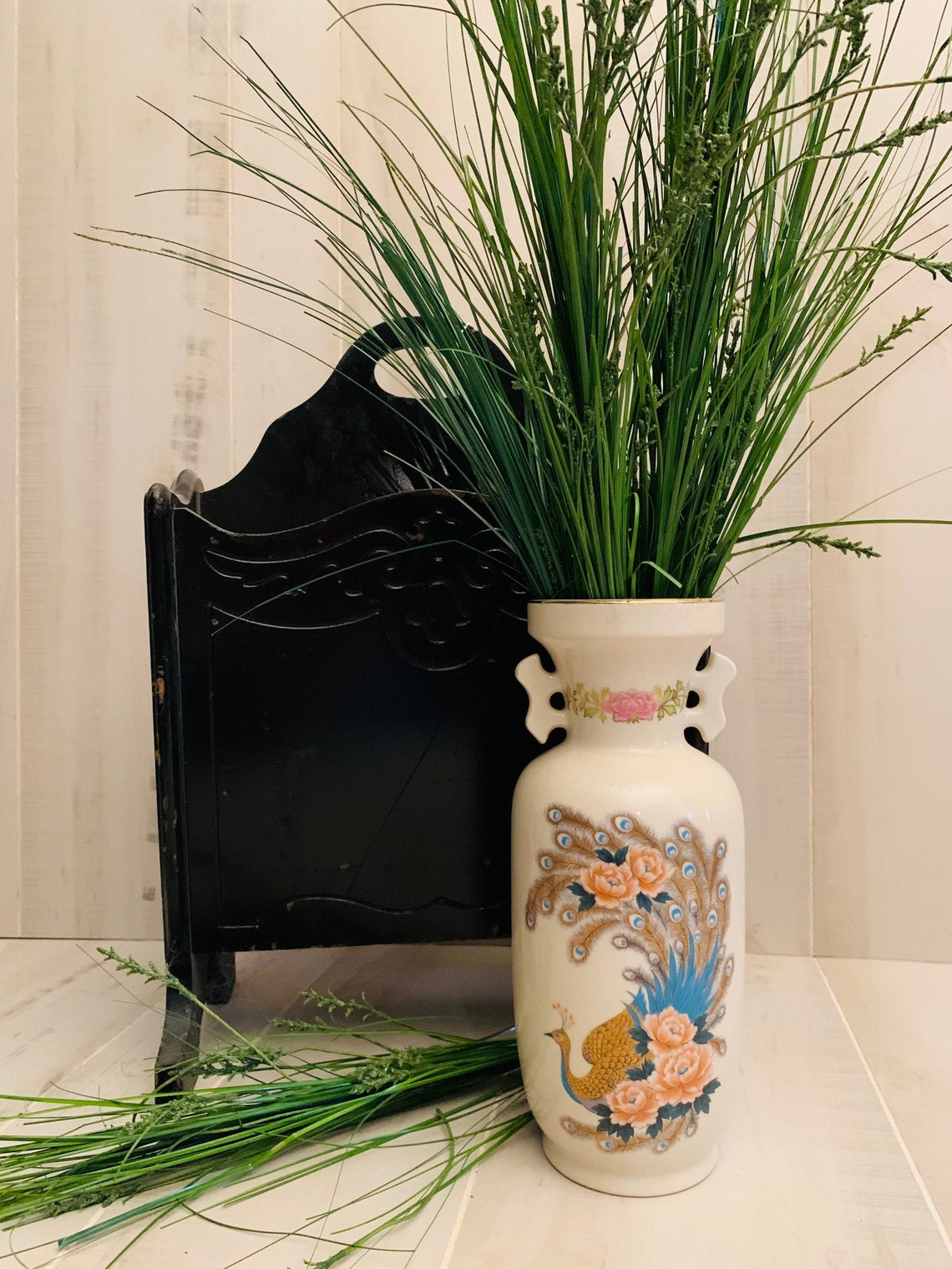 Vintage 12 Peacock Vase / Handles / Bird Flower Vase | Etsy