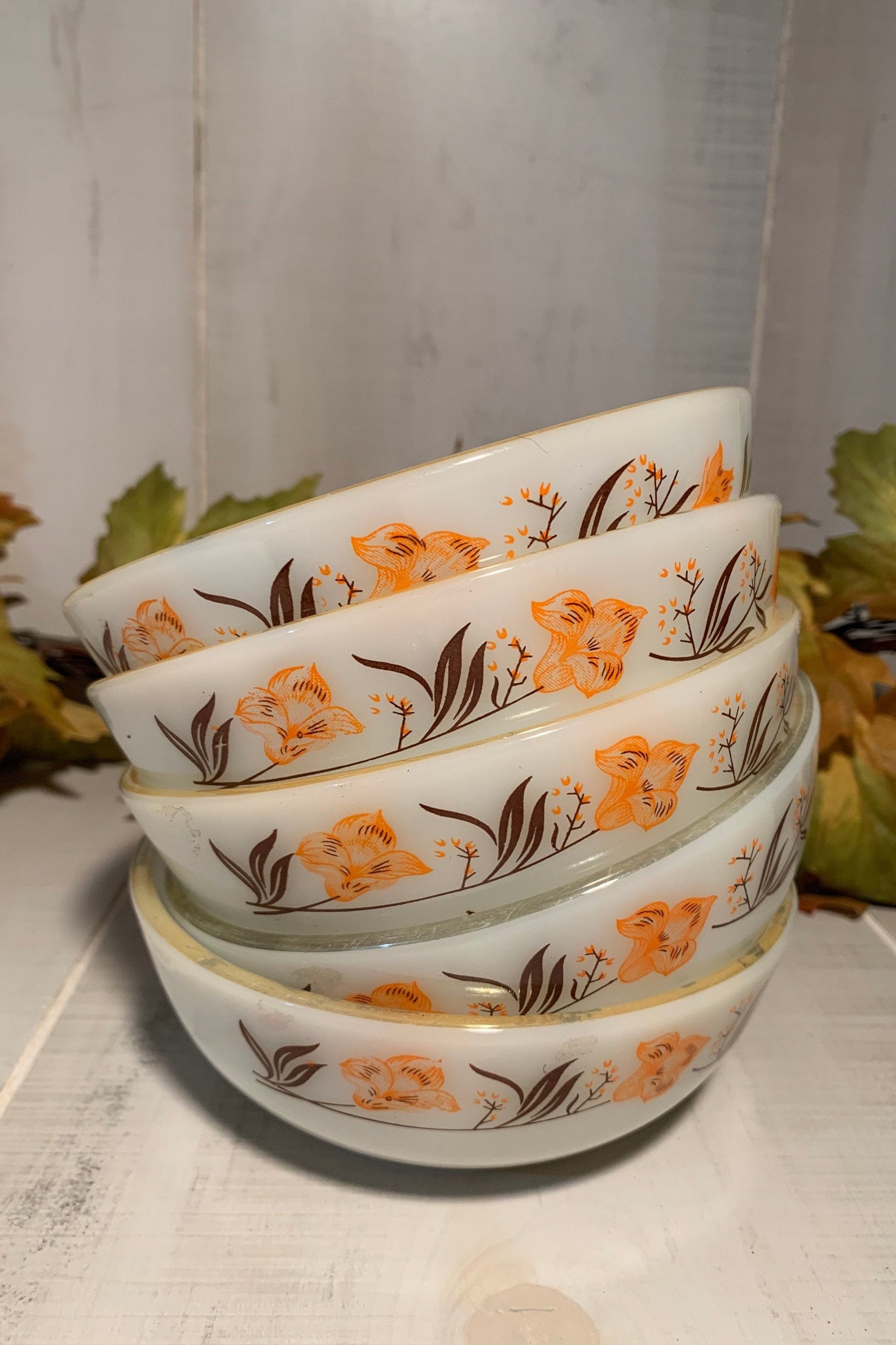 Vintage Termocrisa / 5 1/2 Inch Bowls / Set of Five 5 / Orange and ...