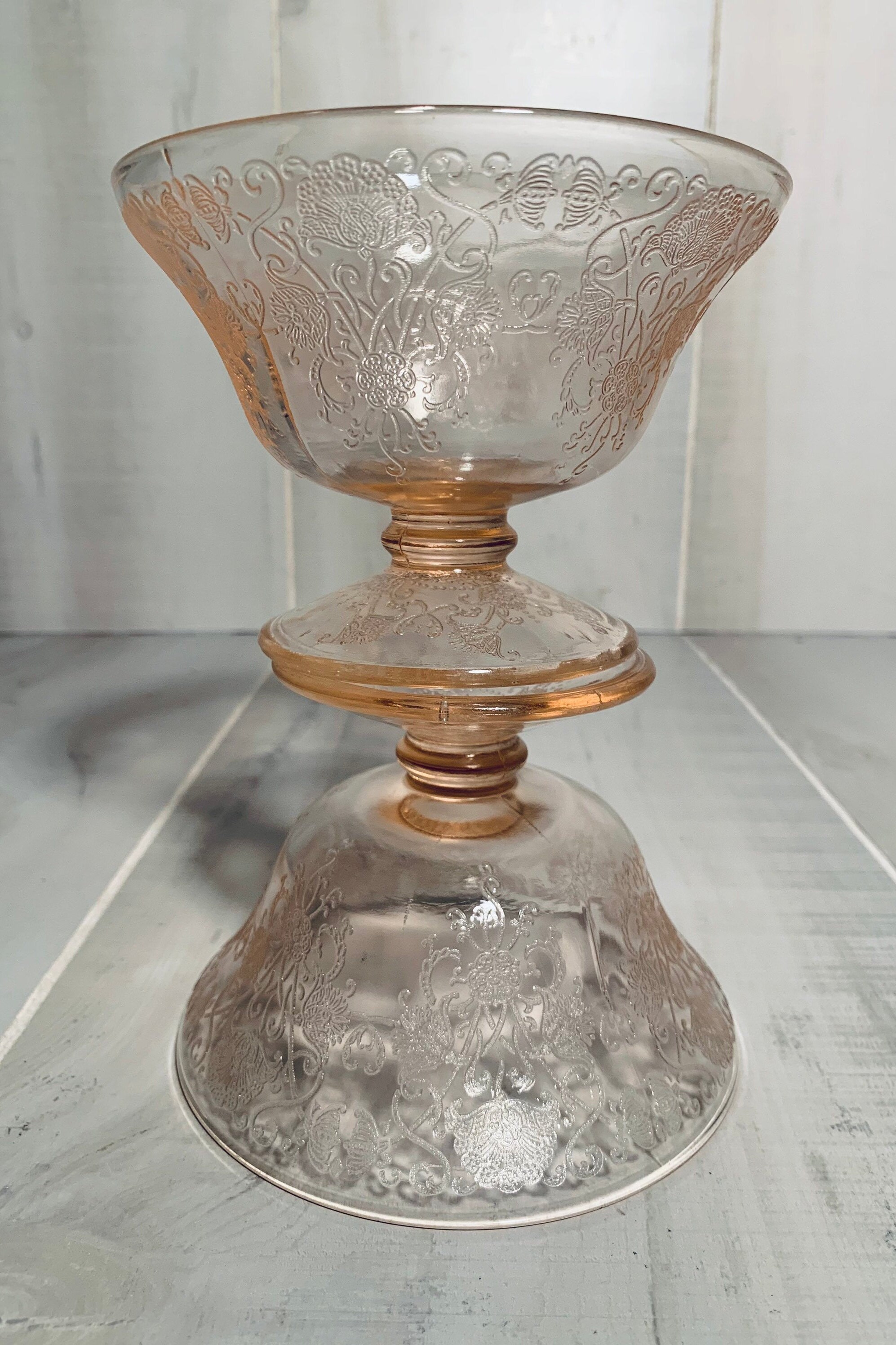 Vintage Pink Depression Glass / Compote Pedestal Dishes / - Etsy