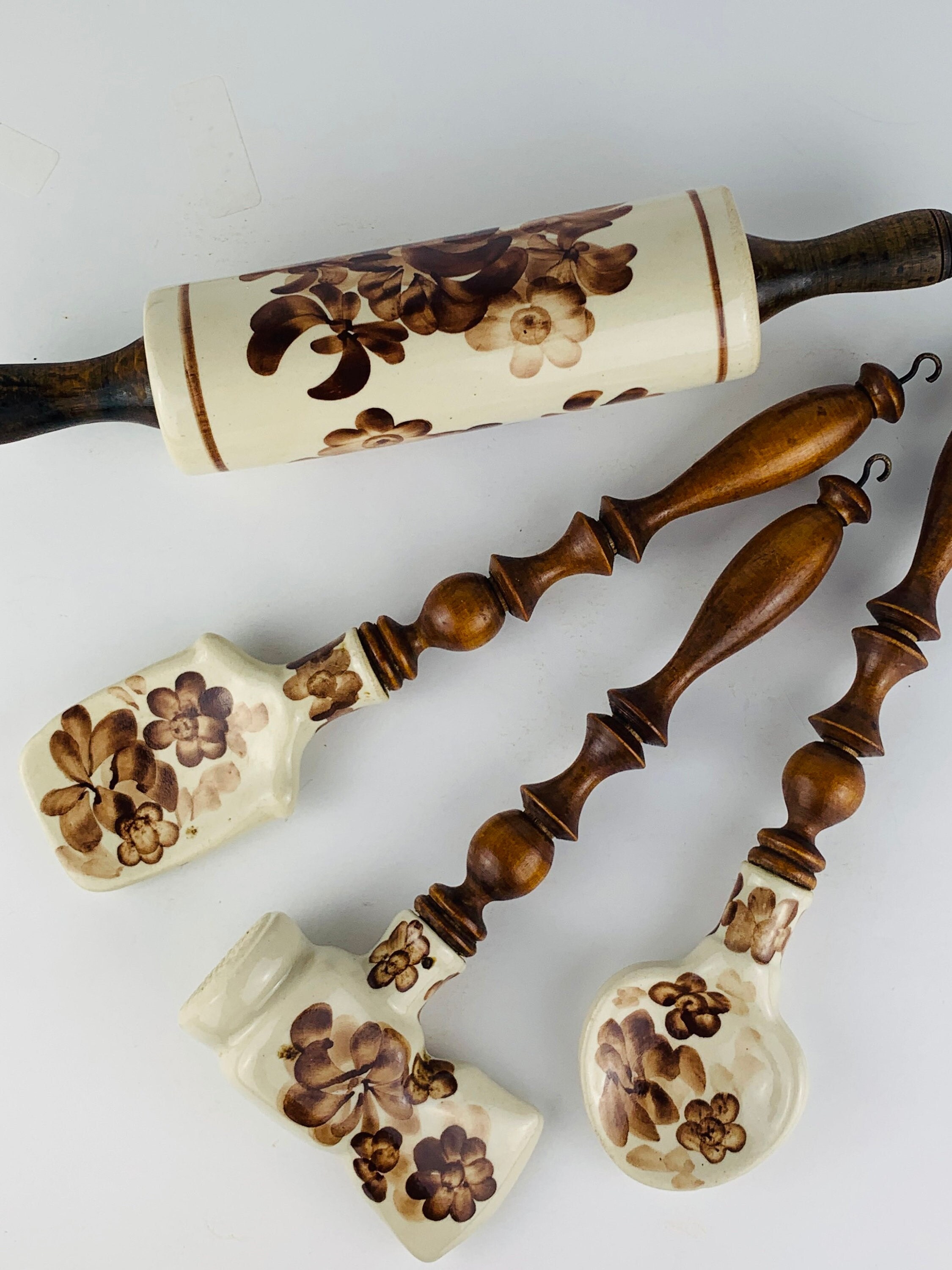 Vintage Rare Ceramic Kitchen Utensils / Set of 8 / Wood Turned - Etsy