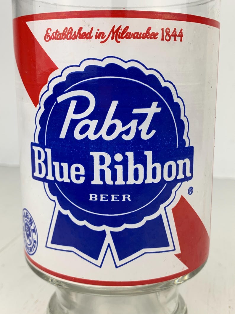 Vintage Pabst Blue Ribbon Beer Glass / 32 Ounces / Red White and Blue ...