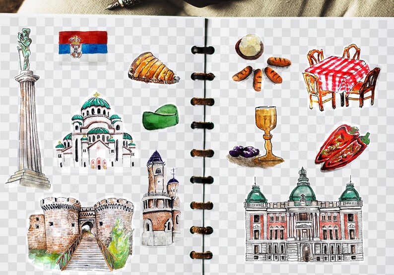 Belgrade Serbia Eurotrip Printable Travel Stickers Watercolor - Etsy