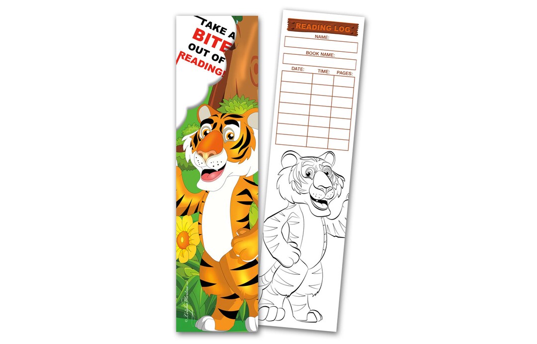 Tiger 'take a Bite Out of Reading' Coloring Bookmarks With Reading Logs ...