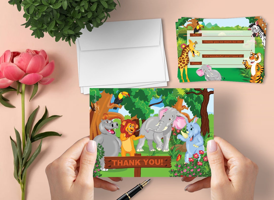 Jungle Animals Thank You Cards for Kids, 20 Notes & 20 Envelopes - Etsy