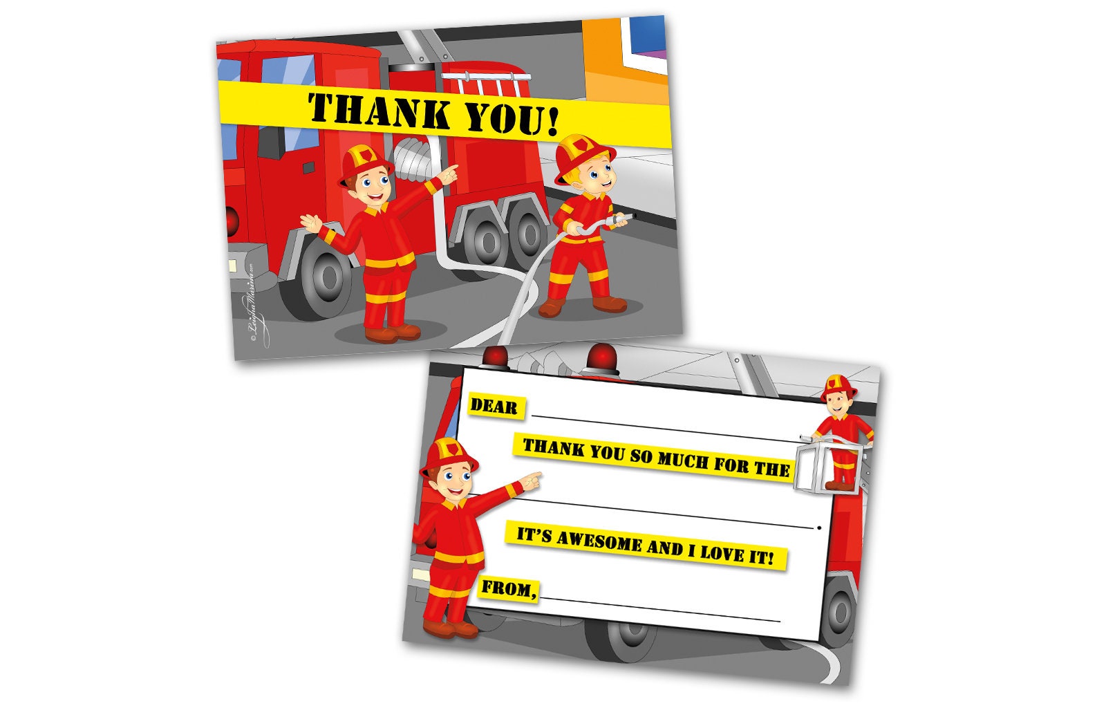 Fireman Thank You Cards for Kids, 20 Notes & 20 Envelopes - Etsy