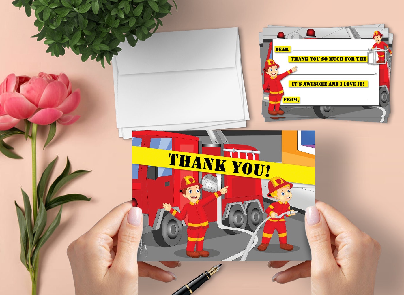 Fireman Thank You Cards for Kids, 20 Notes & 20 Envelopes - Etsy