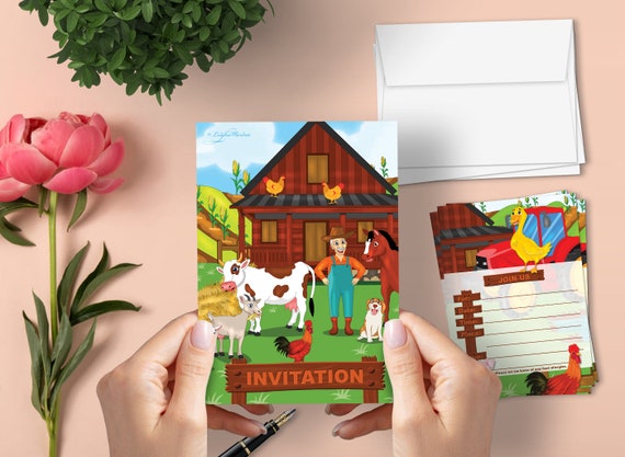 Farm Animals Party Invitation Cards for Kids 20 Invites & 20 - Etsy