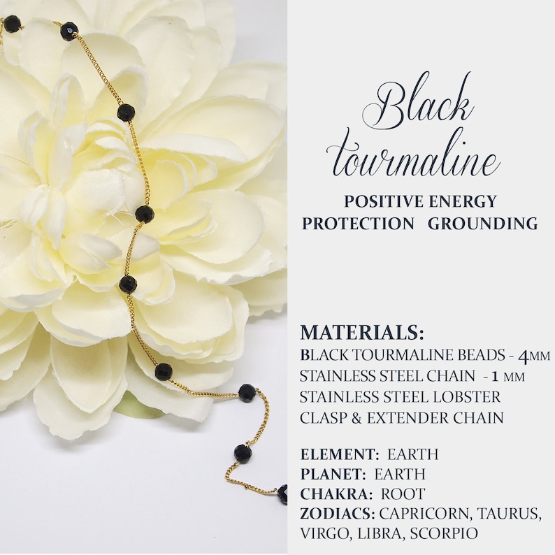 Beaded Black Tourmaline Anklet, Gemstone Chain Anklet, Black Tourmaline ...
