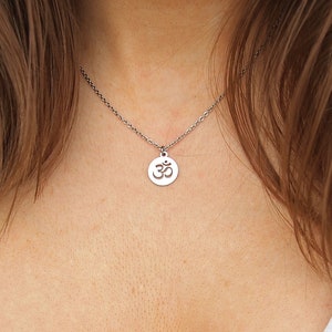Aum Sign Necklace/ Silver Coin Necklace/ Peace Sign Necklace/ Om Choker ...
