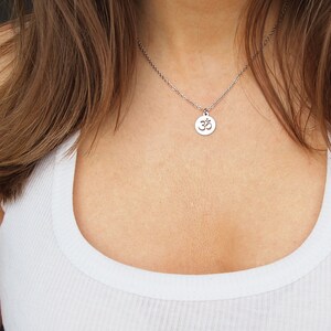 Aum Sign Necklace/ Silver Coin Necklace/ Peace Sign Necklace/ Om Choker ...