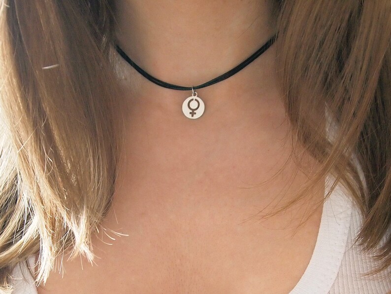 Venus symbol cord necklace Female sign choker Feminist coin | Etsy