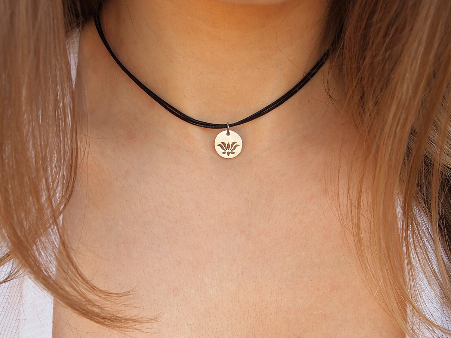 Lotus cord necklace Silver coin lotus choker Yoga choker | Etsy