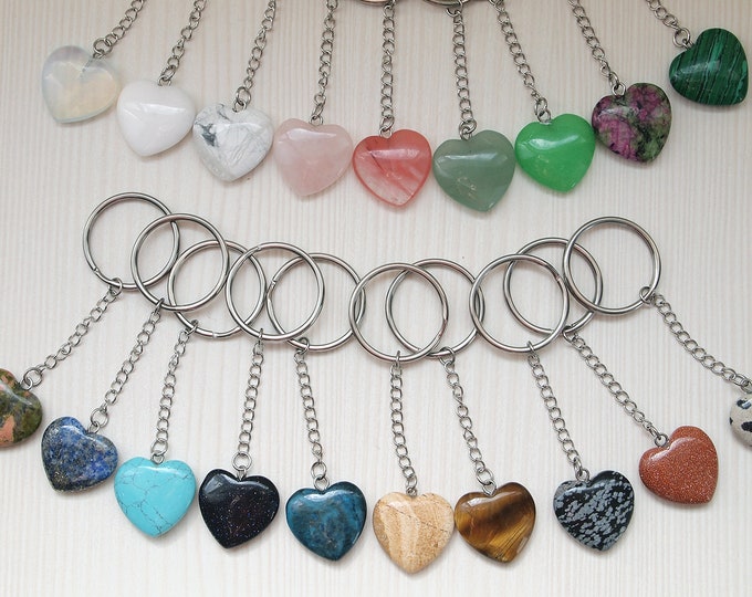 Gemstone Heart Keyring Heart Keychain Crystal Heart Keyring - Etsy