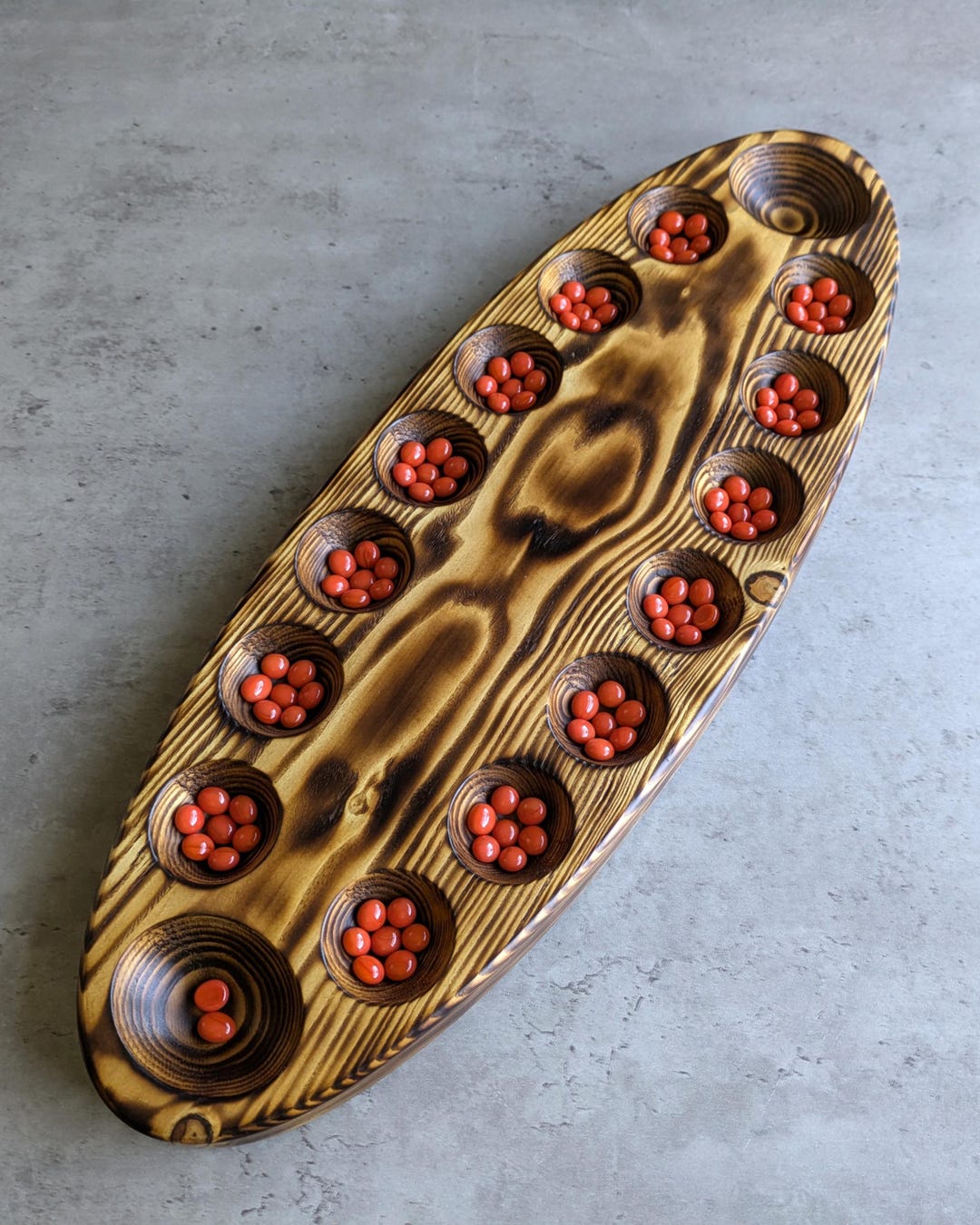 Sungka / Congak Board Game in a Quality Wax Finished Solid Nordic ...