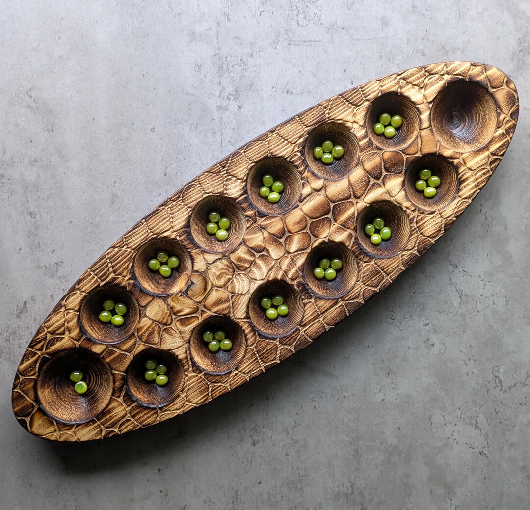 Mancala Set in Solid Nordic Spruce Rustic Game With Bright Orange/red ...