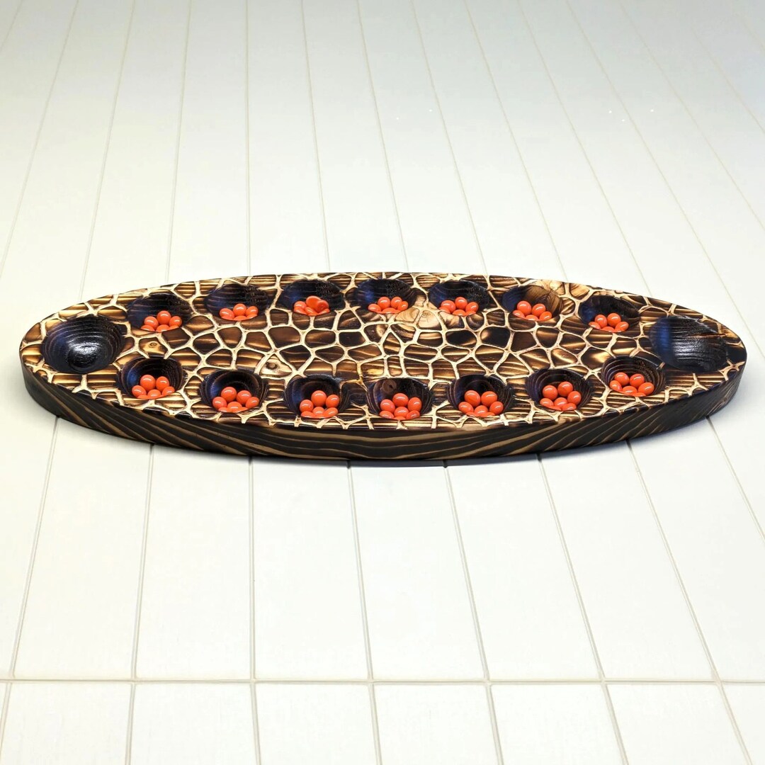 Sungka / Congak Solid Nordic Spruce Rustic Game With Bright Orange/red ...