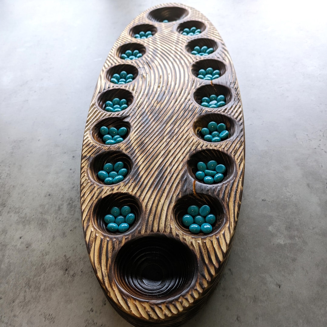 Sungka / Congak Rustic Board Game in Solid Nordic Spruce, With Jade ...