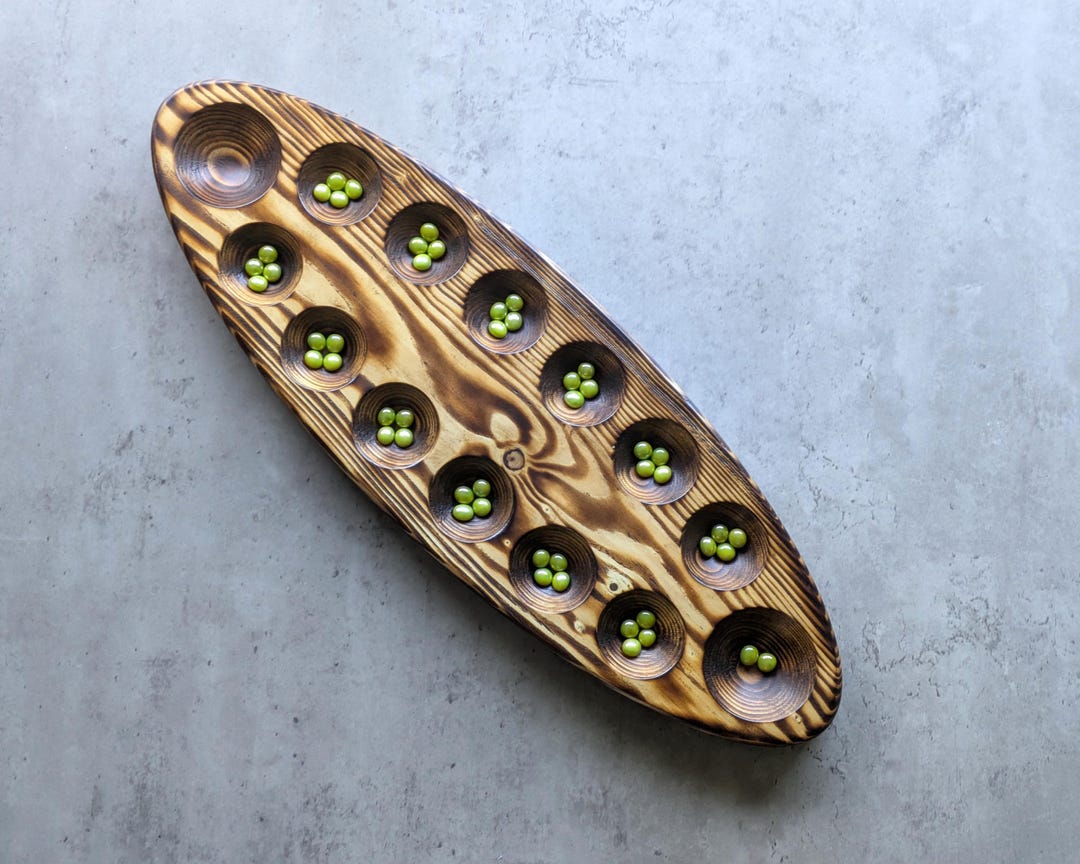 Mancala Solid Nordic Spruce (kalah, Warri or Awari) Rustic Board Game ...