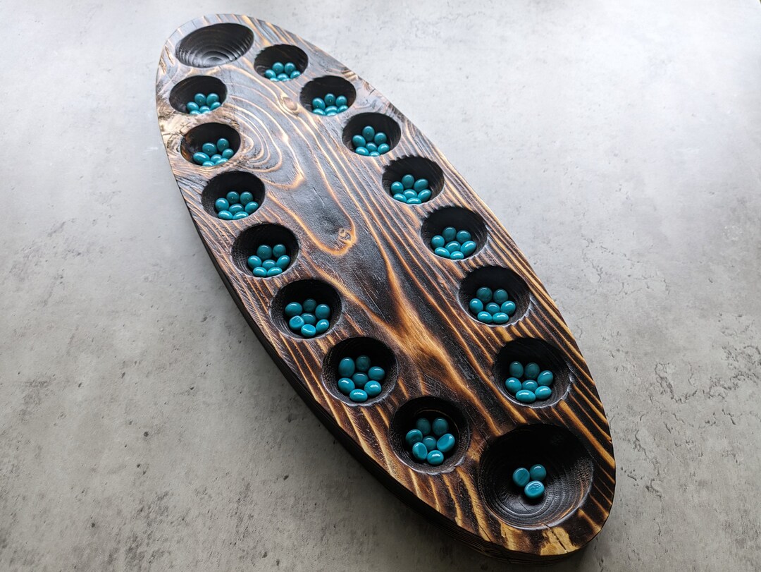 Sungka / Congak Rustic Board Game in Solid Nordic Spruce, With Teal ...