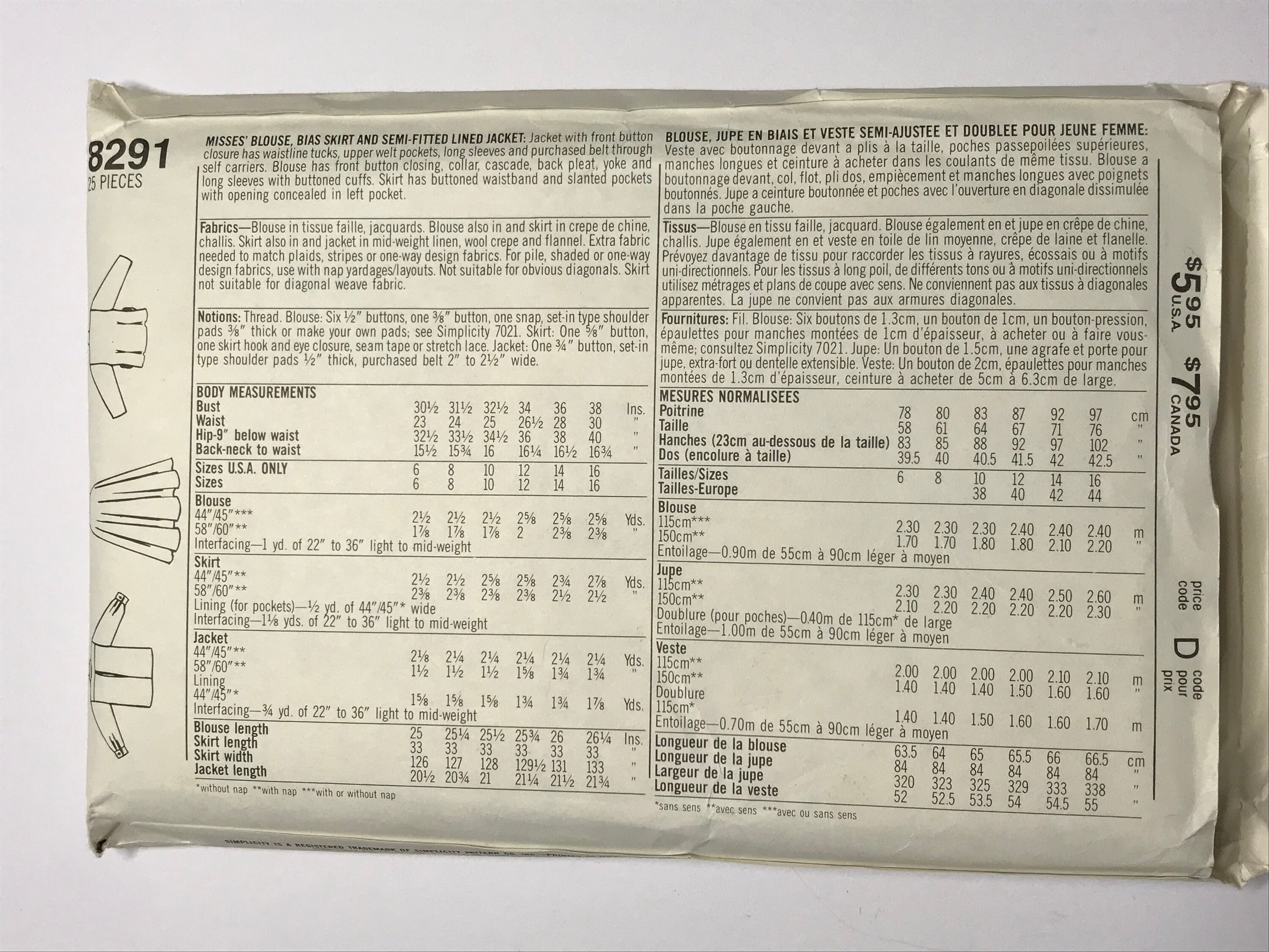 Simplicity 8291 Vintage Sewing Pattern Sung Sport Misses' Blouse Bias ...