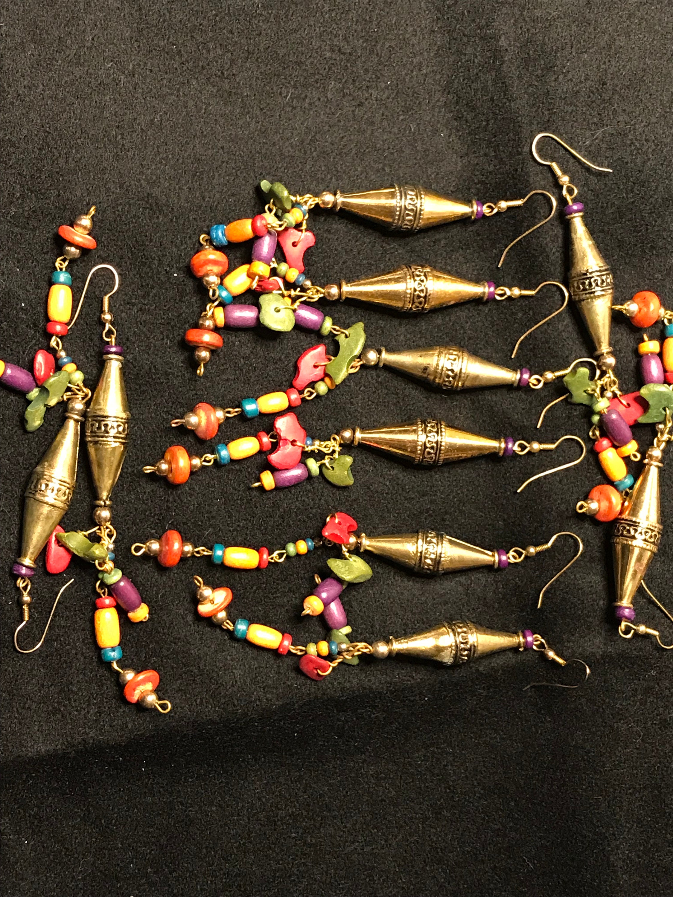 Vintage Dangle Bead Earrings With Painted Wood & Antique Brass - Etsy