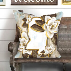Mississippi Magnolias Pillow Gold Foil Mississippi Art 24x24 Feather Down Decorative Pillow 207 ...