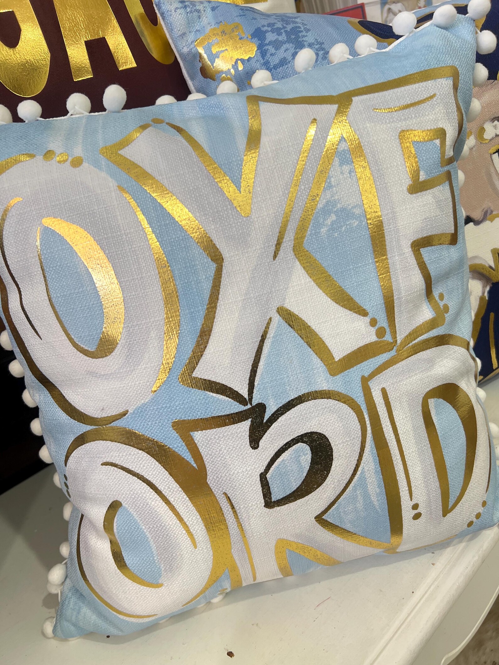 Powder Blue OXFORD Pillow || Gold Foil Oxford Pillow - 1086 - Etsy