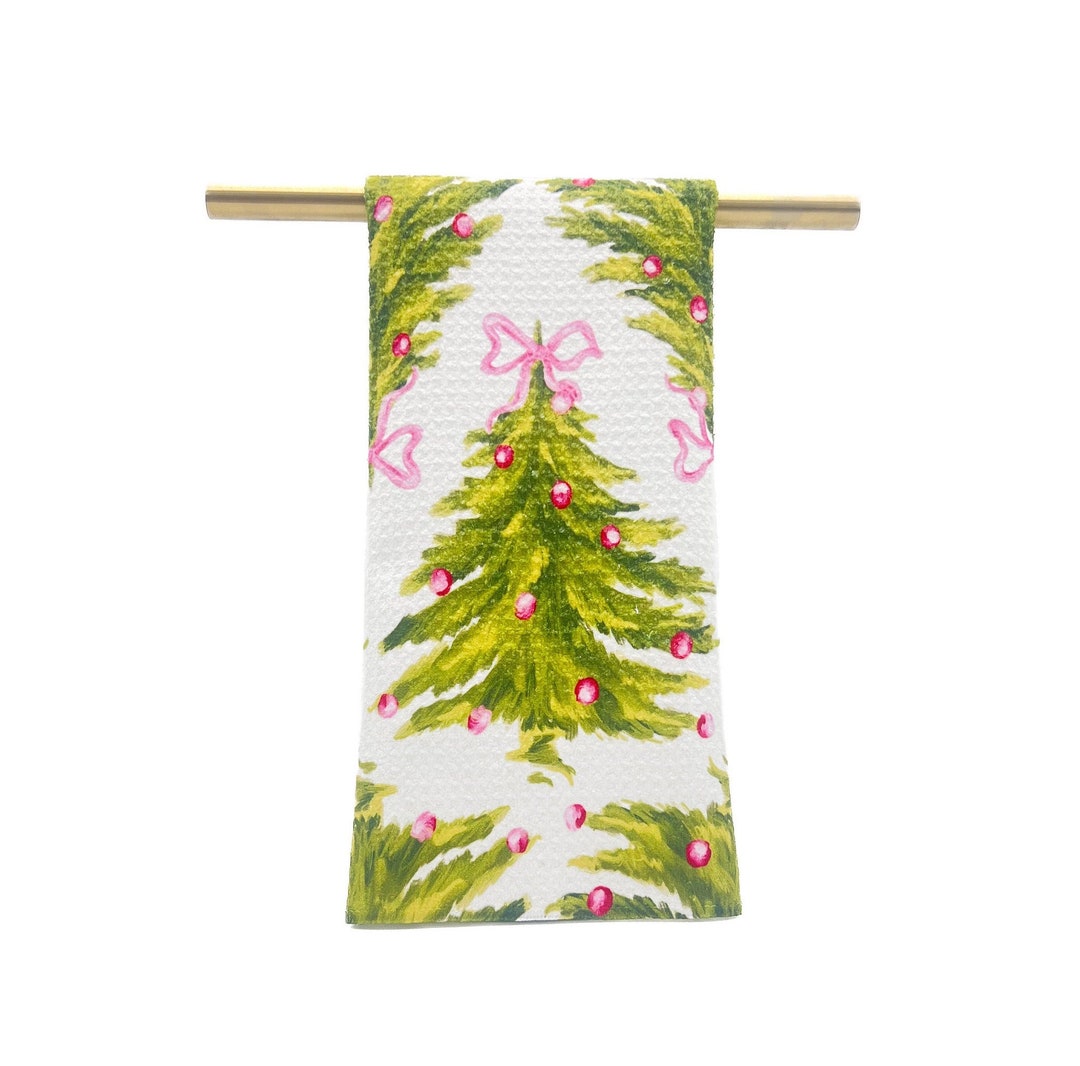 Pink Bow Trees Tea Towel || Fun Christmas Decor || Christmas Kitchen ...