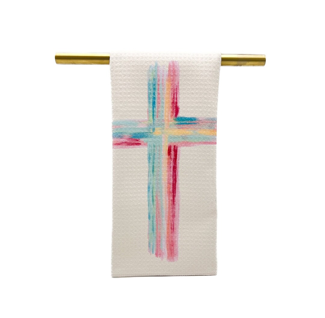 Pastel Cross Tea Towel || Cross Hand Towel || Painted Cross Kitchen ...