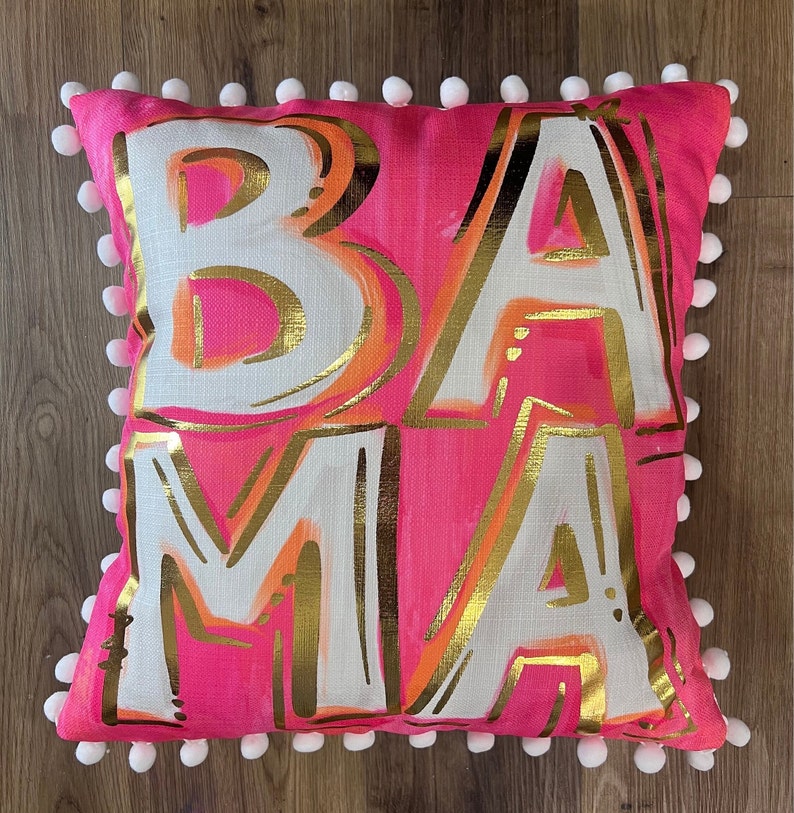Fluorescent Pink BAMA Pillow || Gold Foil Pillow || Alabama Pillow ...