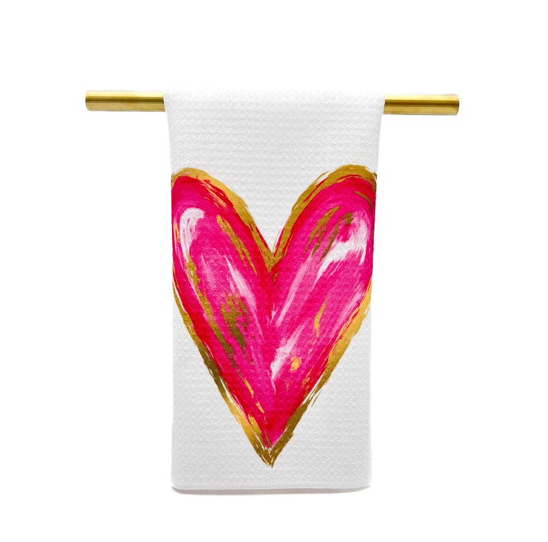Golden Pink Heart Tea Towel || Heart Kitchen Towel || Valentines Tea ...