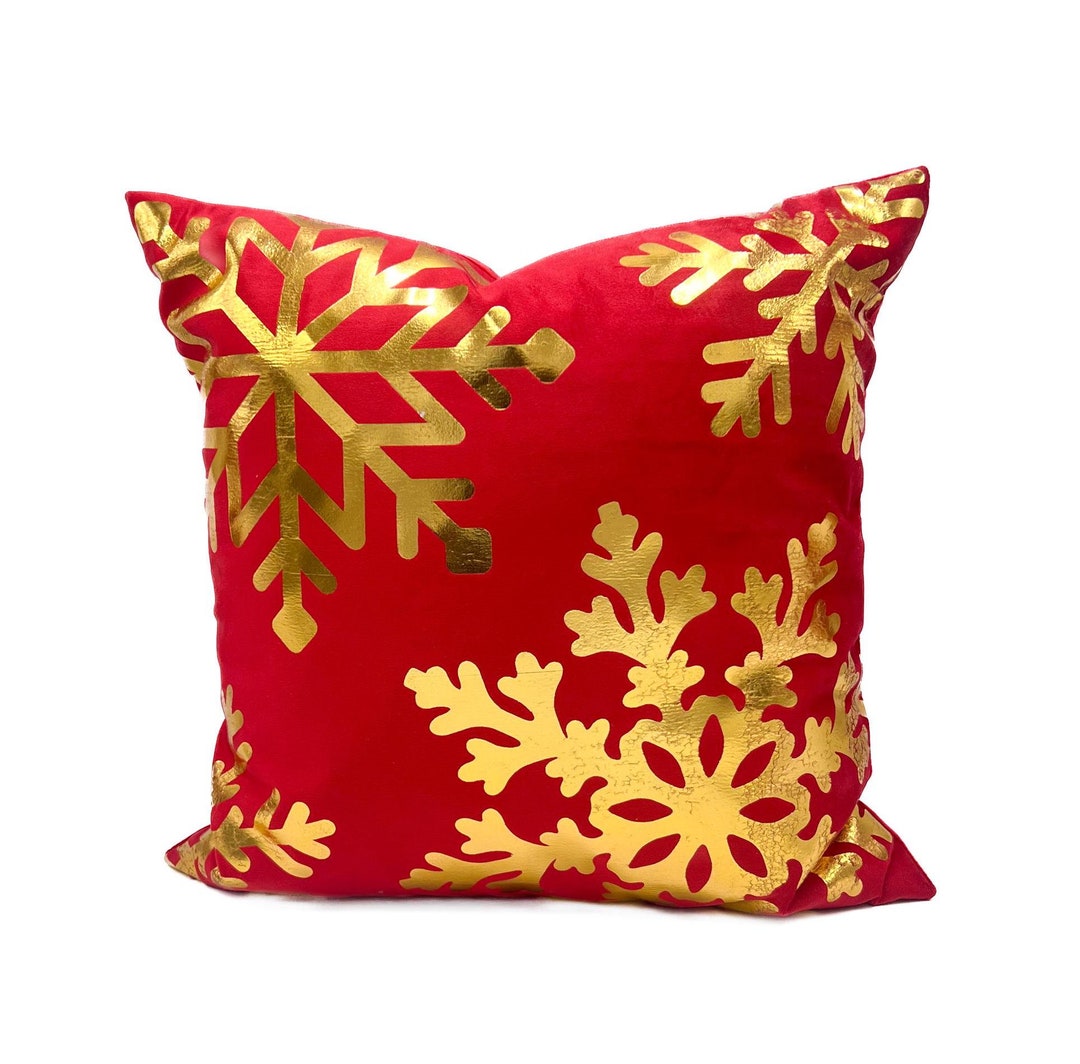 Gold Foil Red Snowflakes Pillow || Velvet Christmas Pillow ...