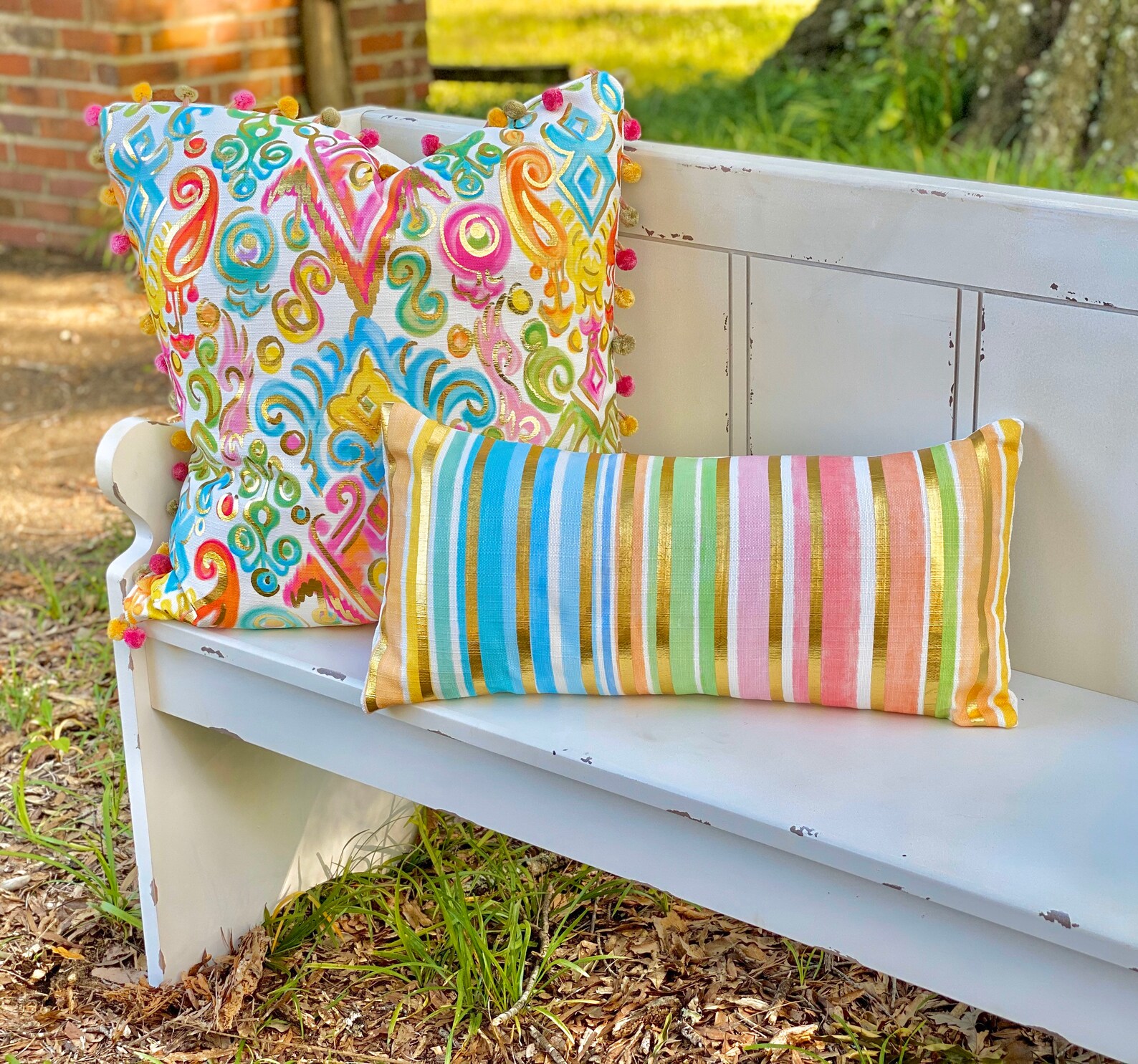 Gold Foil Colorful Damask Pattern Pillow Colorful Pillow | Etsy