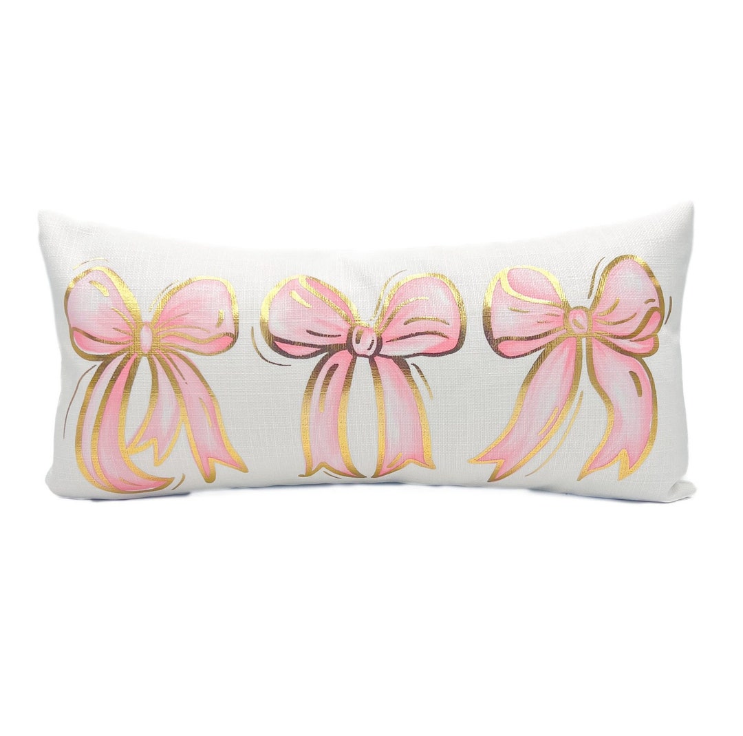 Gold Foil Light Pink Bows Lumbar Pillow || Preppy Bow Pillow || Dorm Pillow - 1194 - Etsy