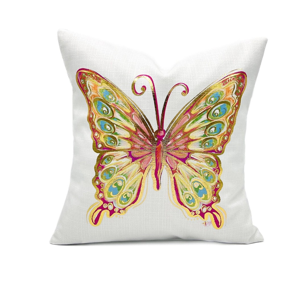 Golden Pastel Butterfly Pillow || Butterfly Throw Pillow || Spring ...