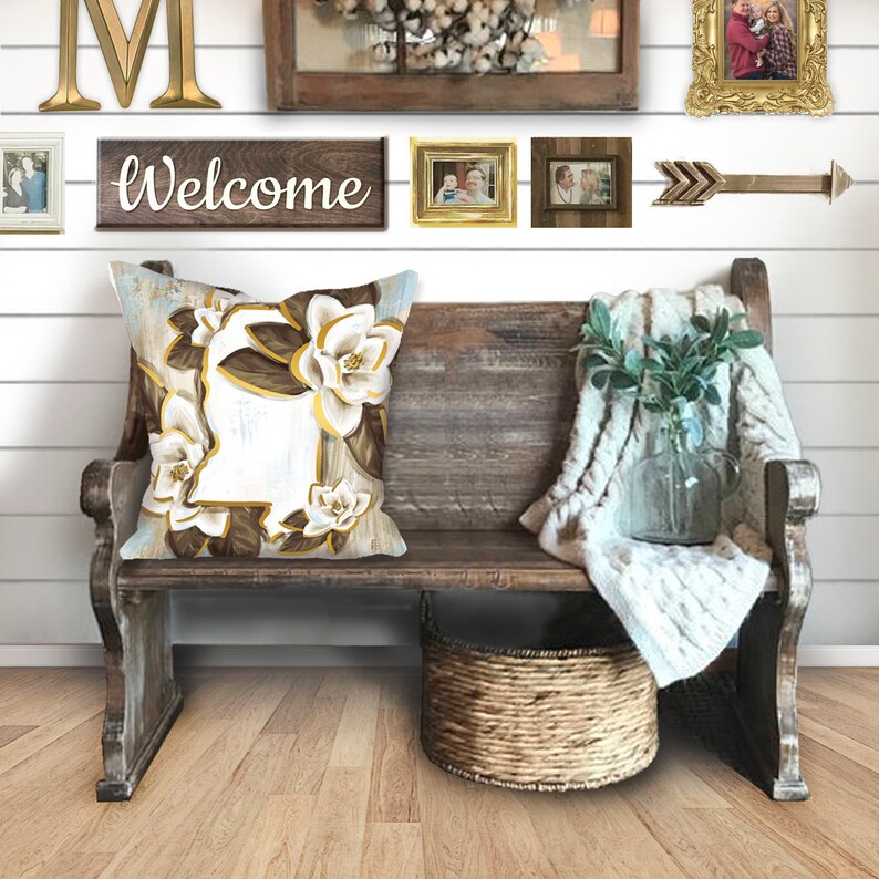Mississippi Magnolias Pillow Gold Foil Mississippi Art - Etsy
