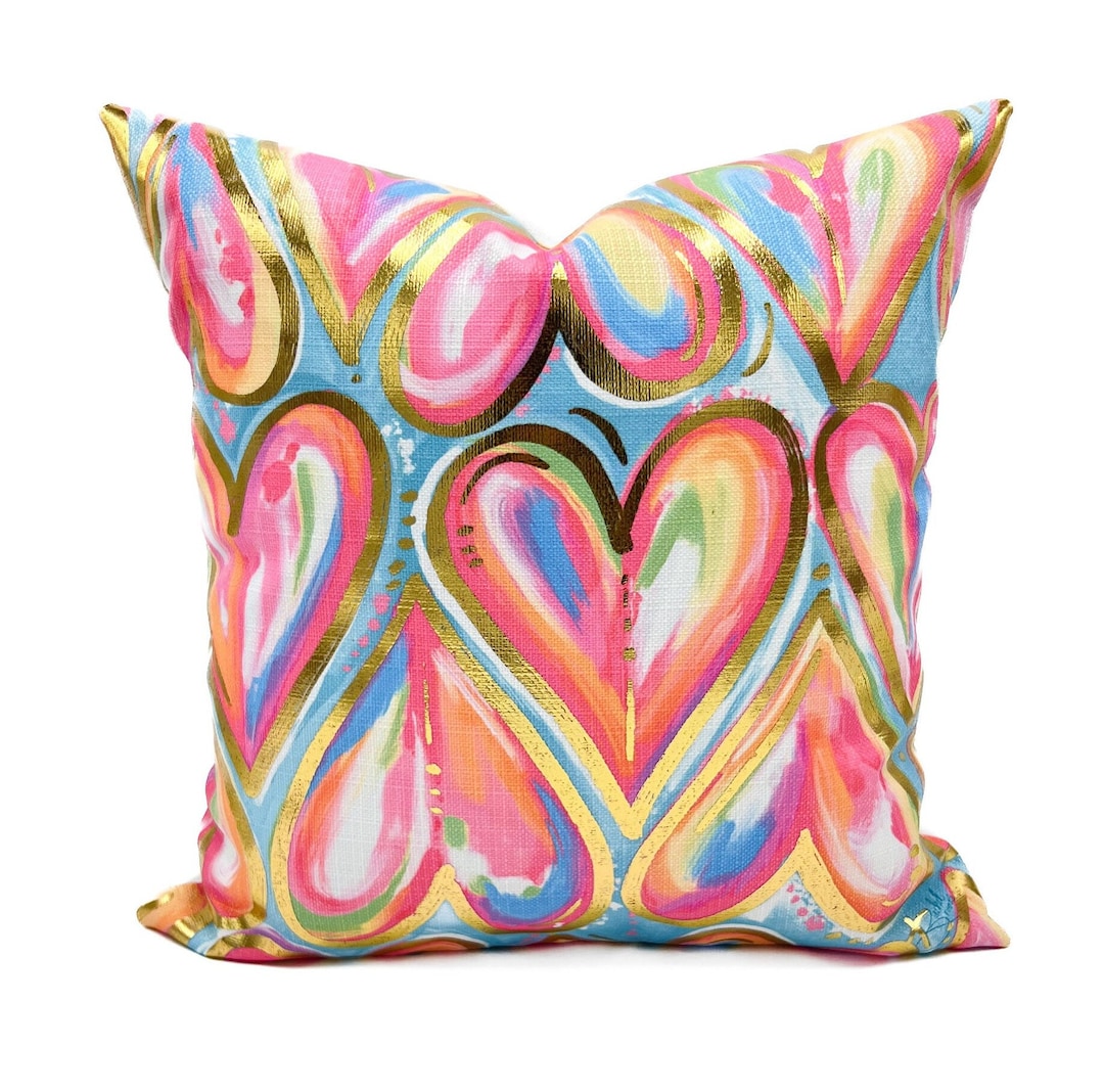 Gold Foil Colorful Fluorescent Valentines Hearts Pillow || Hearts ...