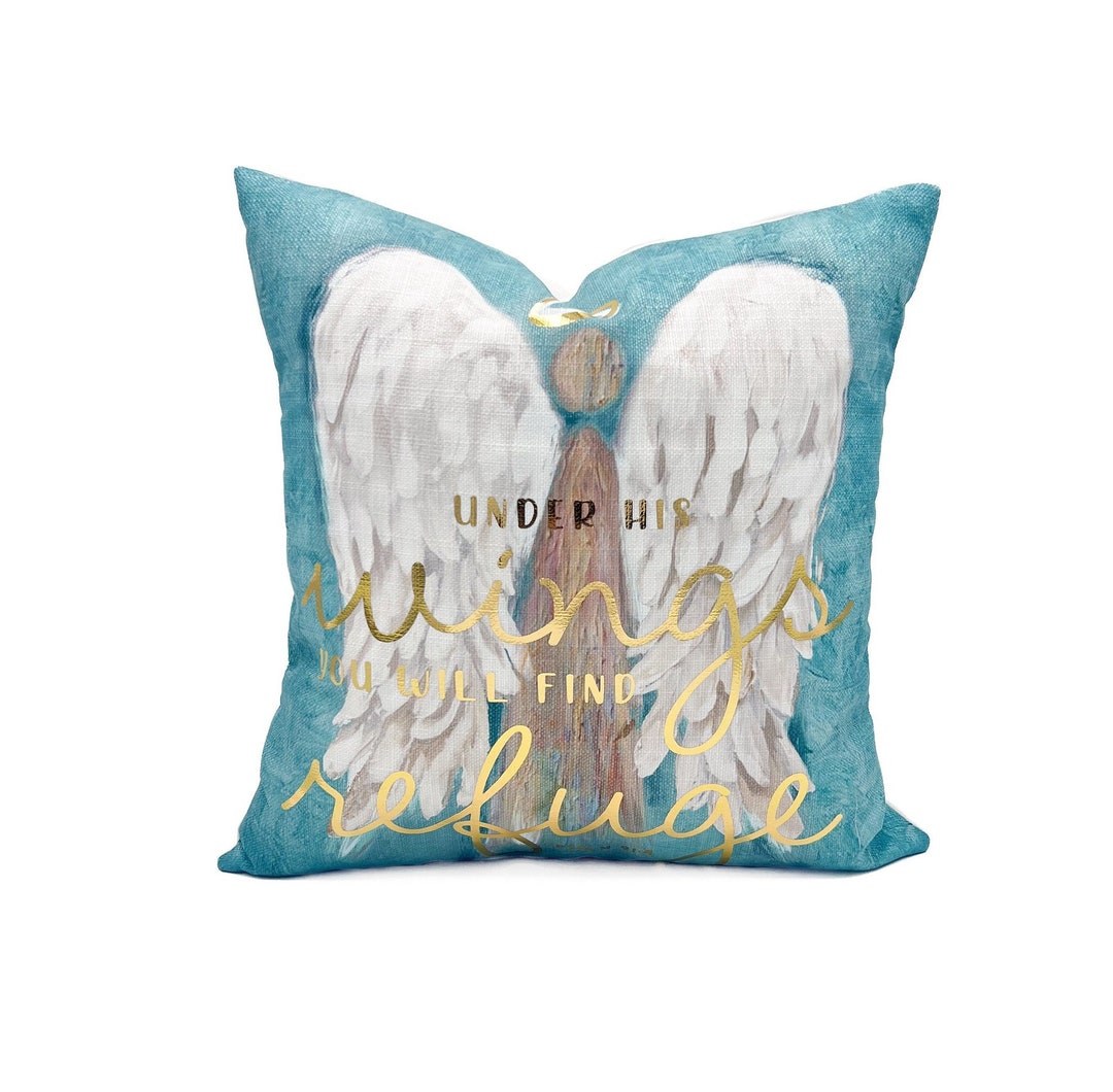 Gold Foil Teal Angel Pillow || Psalm 91 Pillow || Under His Wings ...