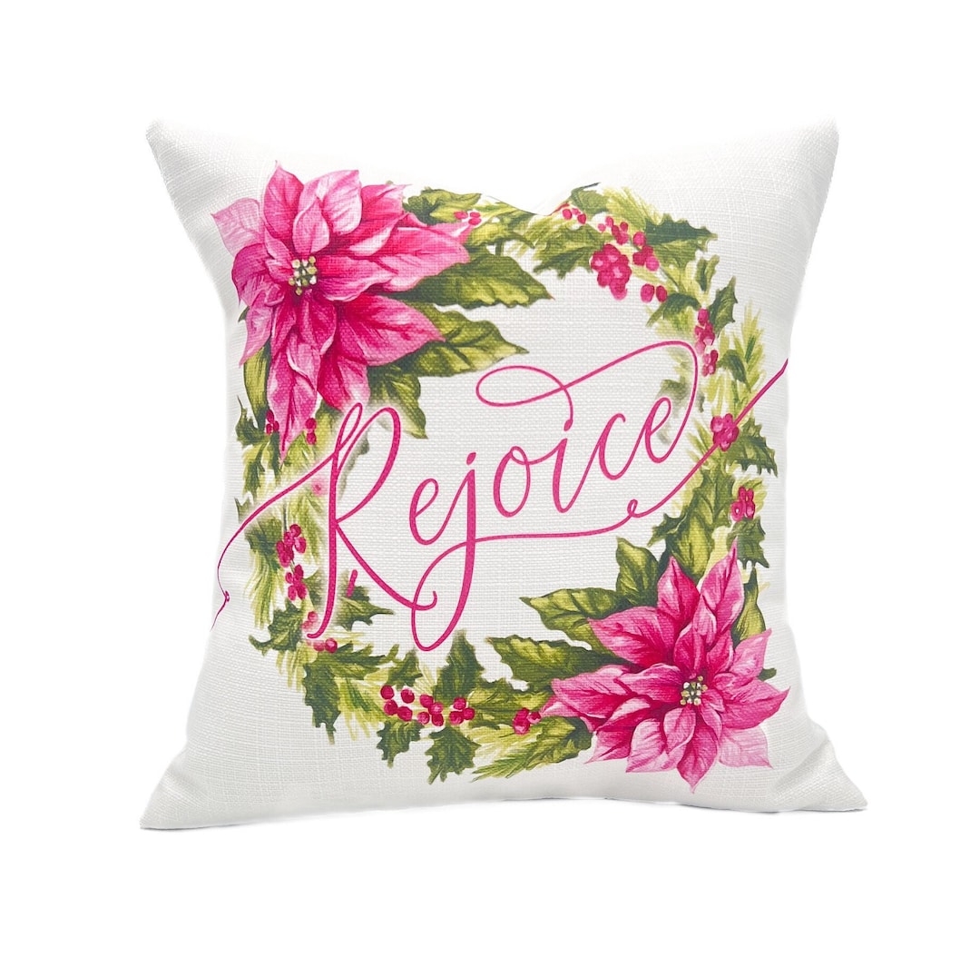 Pink Rejoice Poinsettia Wreath Pillow || Christmas Wreath Pillow - 1251 ...