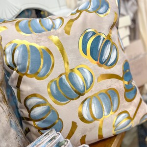 Gold Foil Blue Falling Pumpkins || Fall Pillow || Pumpkin Pillow - 1346 ...
