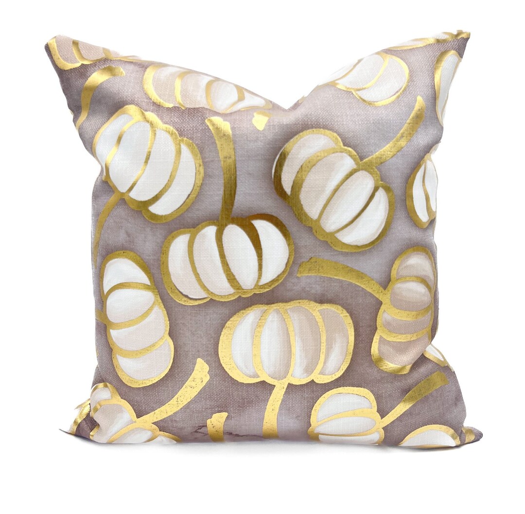 White Gold Foil Falling Pumpkins Pillow || Pumpkin Pillow || Fall ...