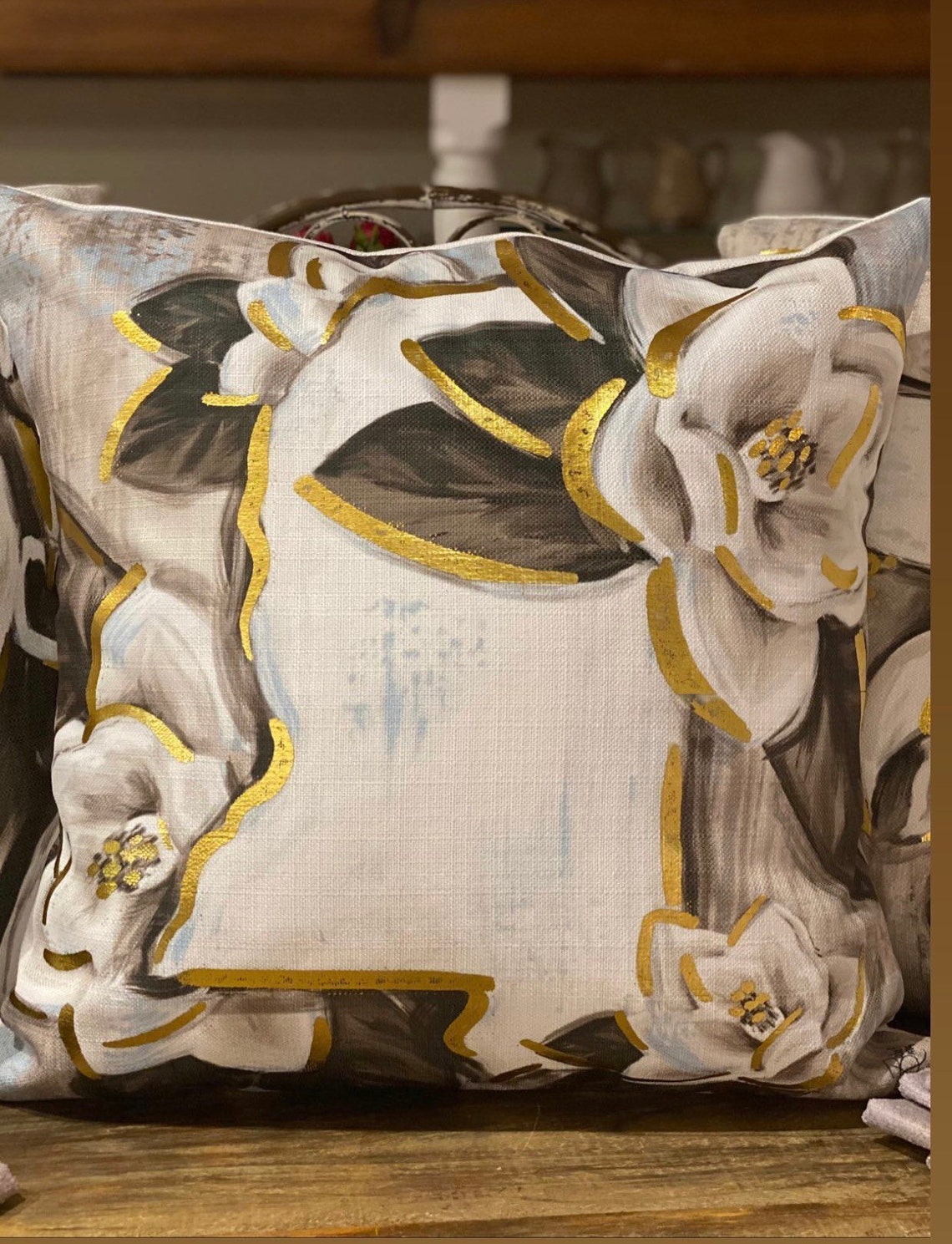 Mississippi Magnolias Pillow || Gold Foil Mississippi Art || 24x24 ...