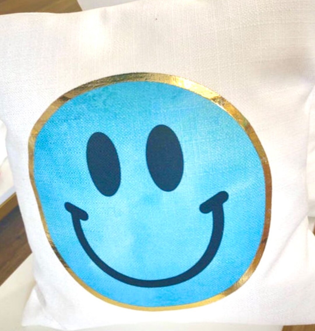 Turquoise Gold Foil Smiley 16x16 Pillow - Etsy